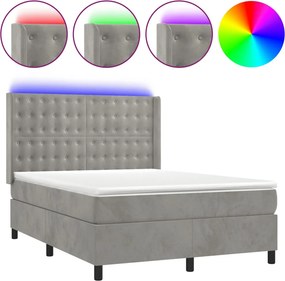 Box spring postel s matrací a LED světle šedá 140x190 cm samet 3139799