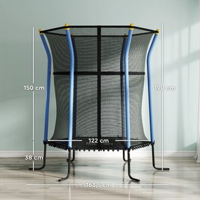 HOMCOM Dětská trampolína Ø163,5 cm, vnitřní trampolína s bezpečnostním síťovým krytem okraje gumové lano, dětská trampolína do 50 kg, pro děti 3-10 l…