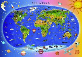 DINO Puzzle XL 300 dílků Mapa světa dětská 47x33cm skládačka v krabici dn472136