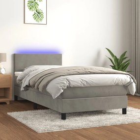 Box spring postel s matrací a LED světle šedá 100x200 cm samet 3134267