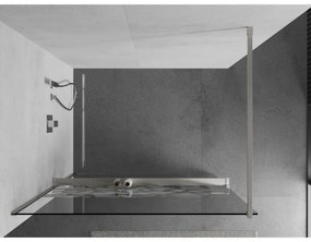 Mexen Kioto+, sprchová zástěna Walk-In s poličkou a věšákem 100 x 200 cm, 8mm čiré sklo bílý vzor, ​​broušená ocel profil, 800-100-121-97-85