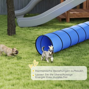 PawHut Psí agility tunel 300 x 50 cm Psí tunel se 4 kotvami do země Přenosná taška Hrací tunel pro malé středně velké psy Modrá barva