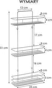 Erga Miko S3, tříúrovňová police 23x8x51 cm, chromová, ERG-YKA-E.MIKO S3