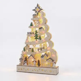 Solight LED dřevěný vánoční stromek s dekoracemi / 17 LED / teplá bílá