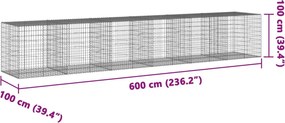 Gabionový koš s víkem 600 x 100 x 100 cm pozinkované železo 3295200