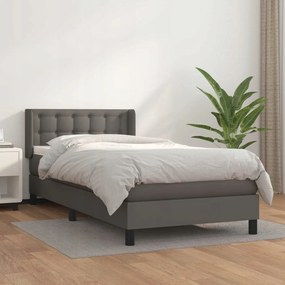 Box Spring Postel S Matrací Šedá Umělá Kůže Šedá tlačítka 90 x 190 cm