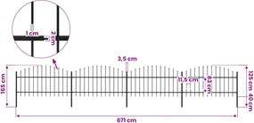Zahradní plot s kopím nahoře ocelový 671 x 125 cm černý 277724