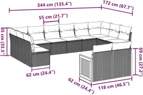 12dílná zahradní sedací souprava s poduškami černá polyratan 3260523