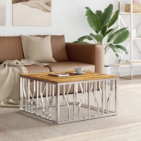 vidaXL Konferenční stolek nerezová ocel a recyklované dřevo [350061] Barva: stříbrná a hnědá
