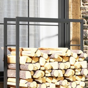 Krbové dřevo Outsunny 120 x 32 x 151 cm s kolečky, úložiště dřeva pro vnitřní a venkovní použití, kovové, černé