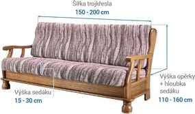 Bielastické potahy OCEANO NOVÉ hnědo-vínové trojkřeslo s dřevěnými rukojeťmi (š. 150 - 200 cm)