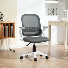 HOMCOM ergonomická síťovaná kancelářská židle se sklápěcími područkami, bederní oporou, výškově nastavitelná otočná židle s náklonem, šedá