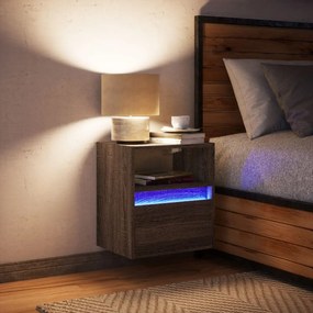 Nástěnný noční stolek s LED osvětlením hnědý dub 3307987