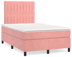 Box spring postel s matrací a LED růžová 120 x 190 cm samet