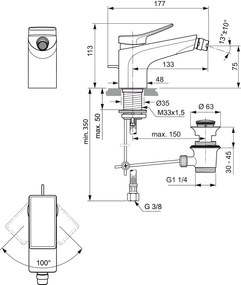 Ideal Standard Conca - Bidetová baterie s odtokovou garniturou, ušlechtilá ocel BC760GN