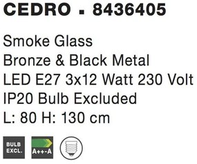 Nova Luce Závěsné svítidlo CEDRO kouřové sklo Bronz a černý kov E27 3x12W