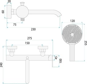Rea Ontario Side, vanová baterie s ruční sprchovou soupravou, měděná matná, REA-B6543