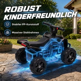 AIYAPLAY Dětské elektrické čtyřkolky 6V, dětská čtyřkolka s lithium-akumulátorem, funkce vpřed, ovládání tlačítkem na řídítkách, 1,5-2 roky, černá