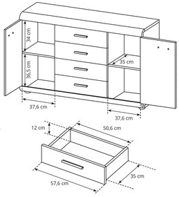 LINK s | komoda 2D4S | 140 cm | sonoma