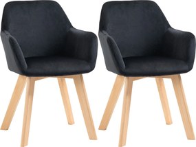 HOMCOM Sada 2 ergonomických kuchyňských židlí s prodlouženými područkami a opěradlem, nosnost do 120 kg, polyester a dřevo, černá 54x57x80 cm | Aosom…