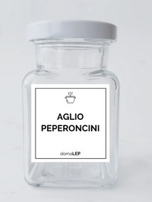 Samolepka na kořenky AGLIO PEPERONCINI bílá 5 × 5 cm tučné písmo