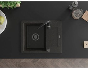 Mexen Enzo, granitový dřez 576x465x174 mm, 1-komorový, černá-zlatá metalíza s černým sifonem, 6506571005-75-B