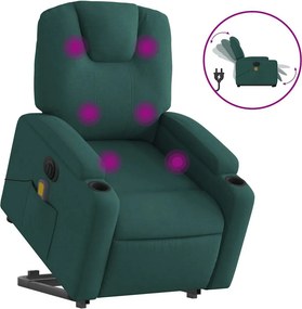 Elektrické zvedací masážní polohovací křeslo zelené textil 3204410