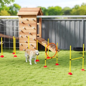 PawHut Agility Set pro psy - 3dílná výbava na agility pro výcvik psů, skokové překážky s nastavitelnými slalomovými tyčemi a kruhy pro koordinaci