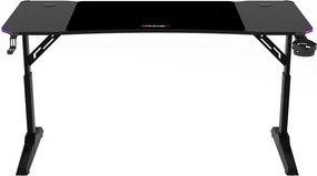 Výškově nastavitelný herní stůl ERACER H1214 — 140x60 cm, kov, melamin, černá, RGB podsvícení