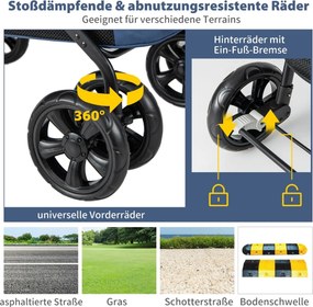 Costway Psí kočárek skládací psí kočárek do 40 kg s polštářkem, modrý