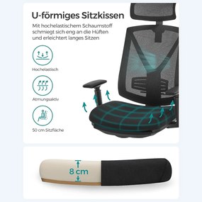 Ergonomická kancelářská židle s podnožkou, maximální nosnost 150 kg, černá