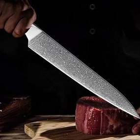 KnifeBoss plátkovací damaškový nůž Slicing 8" (200 mm) Black & Red VG-10