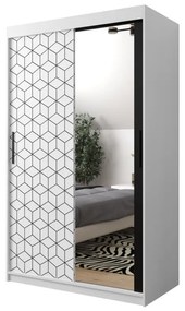 Šatní skříň s posuvnými dveřmi se zrcadlem Arituda II 120, Úložný prostor: ano, Barva: bílá / bílá + černý mat