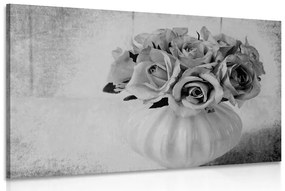 Obraz růže ve váze v černobílém provedení - 90x60 cm