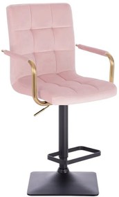 LuxuryForm Barová židle VERONA GOLD VELUR na černé hranaté základně - růžová