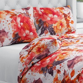 Biante Bavlněné ložní povlečení Sandra SA-600 Velké červeno-růžovo-oranžové květy pivoňky na bílém Prodloužené 140x220 a 70x90 cm