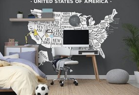 Tapeta naučná mapa USA v černobílém - 450x300 cm
