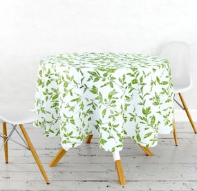 Ervi bavlněný ubrus na stůl kulatý - Zelené listy