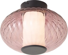 Designové stropní svítidlo černé 28 cm s fialovým sklem vč. LED 3-stupňové stmívatelné - Margherite