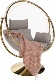 Závěsné křeslo se stojanem, transparentní/zlatá/šedá, BUBBLE NEW TYP 2