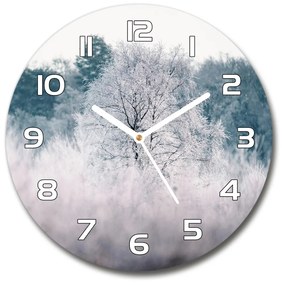Wallmuralia Skleněné hodiny kulaté Stromy zima fi 30 cm