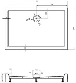 Mexen Flow+, obdélníková sprchová vanička 100 x 80 cm, černá matná, 46R708010H