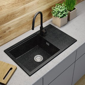 Gamma Advance 8050, 1-komorový granitový dřez 800x500x210 mm, černá se zlatými body, GMA-ZLE000148