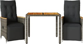 3dílný zahradní bistro set s poduškami šedý polyratan 3276967