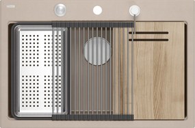 Béžový kuchyňský granitový dřez QUADRON Marc 110 s příslušenstvím bez baterie