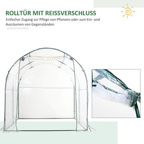 Outsunny Zahradní Tunelový Skleník, Balkonový Skleník pro Rostliny a Zeleninu s PVC Krytem, Rolovacími Dveřmi a Ocelovým Rámem, 2x2,5x2m