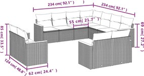 11dílná zahradní sada pohovek s polštáři šedá polyratan 3226502