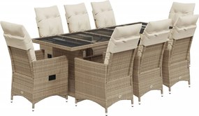 9dílný zahradní bistro set s poduškami béžový polyratan 3277265