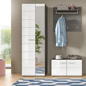 Předsíňová skříň se zrcadlem Salsa, šedý dub/bílá lesk