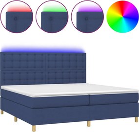 Box spring postel s matrací a LED modrá 200x200 cm textil 3135787